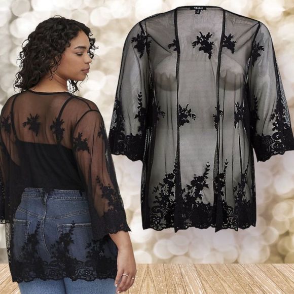 torrid | Kimonos & Yukatas | Torrid Black Embroidery Mesh Kimono Sizes ...